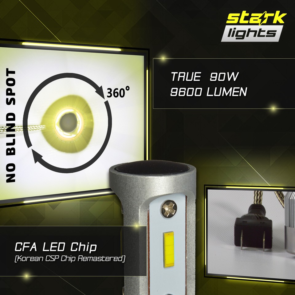 Stark 90W 9600LM LED 3000K Yellow Chip Bulbs Headlight High Beam Kit ...
