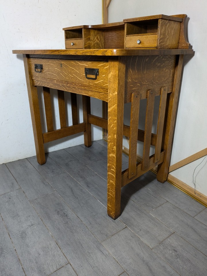 Antique Mission Arts & Crafts Craftsman Oak Wood Writing Desk Stickley ...