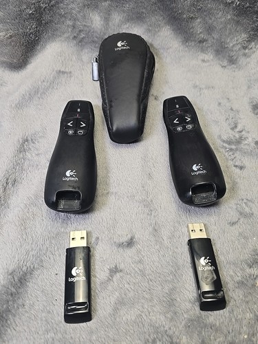 Logitech Wireless Presenter Lot Of 2 R400 Remotes USB Receivers Carry ...
