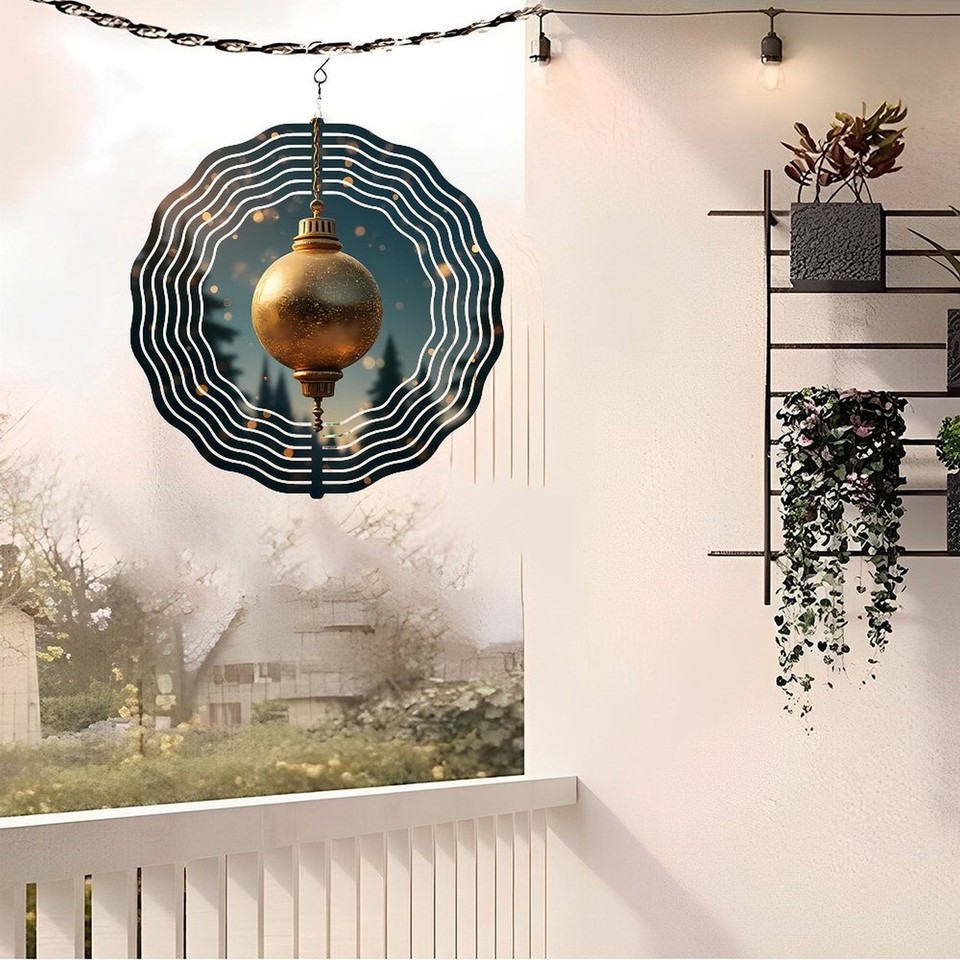 Elegant Metal Hanging Wind Spinner with Ornamental Ball & Sound Wave ...