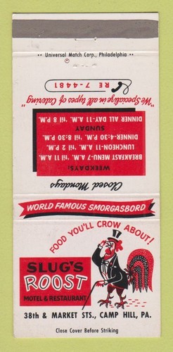 Matchbook Cover - Slug's Roost Motel Camp Hill PA 30 Strike | eBay