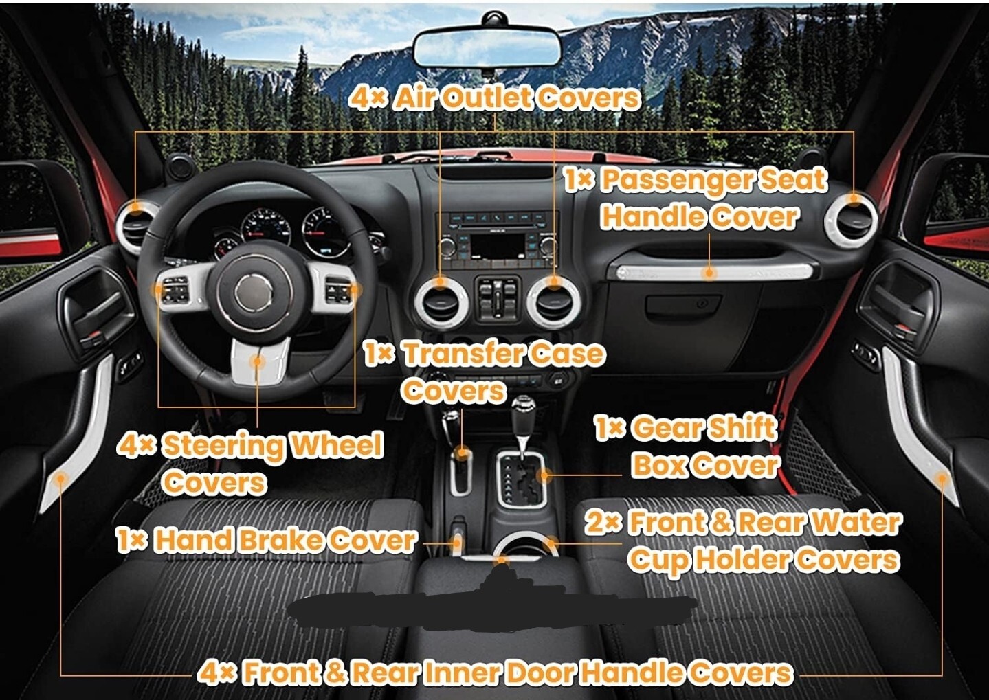17 PCS Full Set Interior Decoration Trim Kit Steering Wheel Center ...
