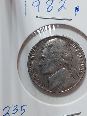 1982 Jefferson Nickel Error- Filled In P Grade Extremely Fine 5 Cent ...