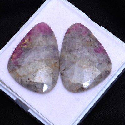 78.00 Cts Natural Sapphire With Ruby Spots Checker Cut Pair Untreated ...