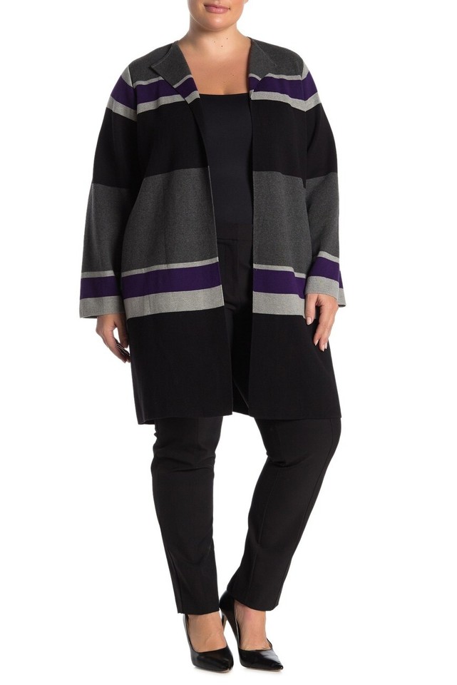 Calvin Klein Open Front Cardigan Size 2X Gray Purple Colorblock Stripes ...
