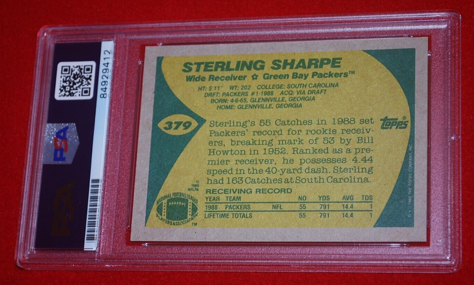 STERLING SHARPE PACKERS Signed 1989 TOPPS Rookie Card RC #379 PSA Slab ...