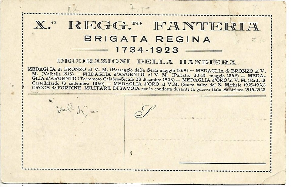 1923 ITALY FASCIST PROPAGANDA X INFANTRY REGIMENT, QUEEN'S BRIGADE SIGN ...