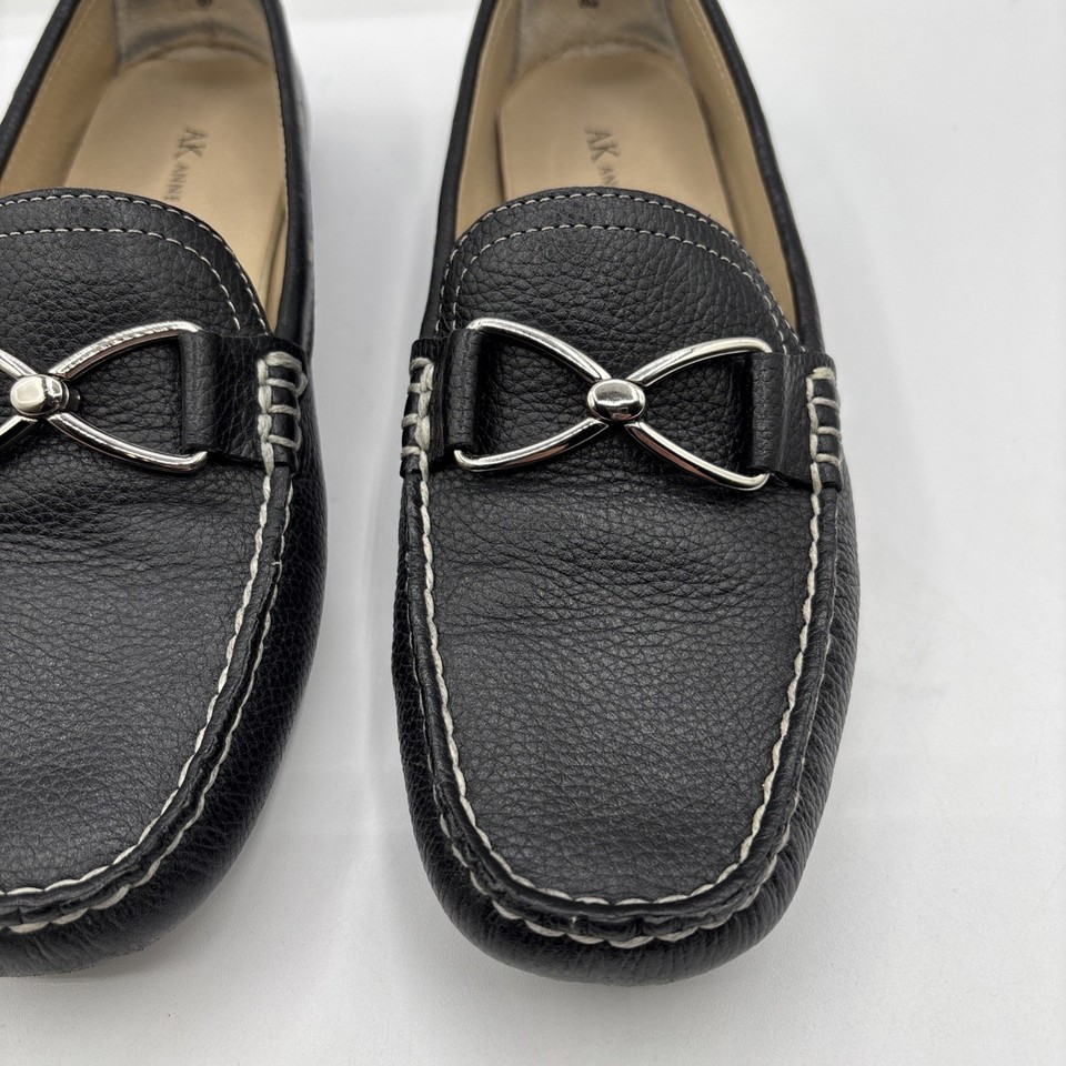 AK Anne Klein Milford F Black Leather Driving Loafers Silver Bit Women ...