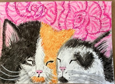 Calico kitten watercolor original painting double ACEO 3.5 by 5 inches ...
