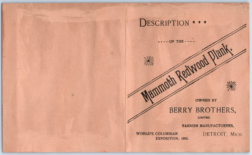 1893 Berry Brothers varnish Mammoth Redwood Plank Columbian World's ...
