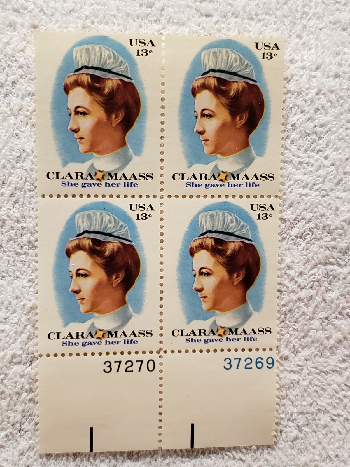 US Scott #1699 Plate Block of 4-13 Cent Stamps Clara Maass She Gave Her ...