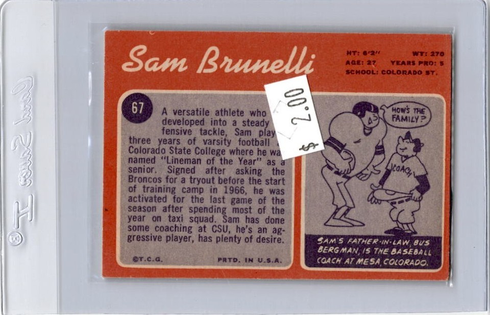 SAM BRUNELLI 1970 TOPPS ROOKIE BRONCOS COLORADO STATE RAMS (NOT MINT ...