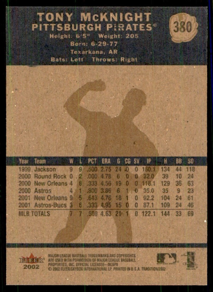 2002 Fleer Tradition Tony McKnight Baseball Cards #380 | eBay