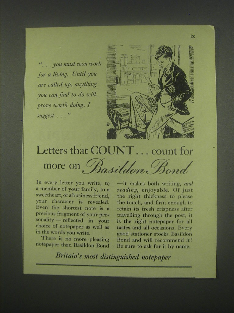 1949 Basildon Bond Paper Ad - Letters that count | eBay