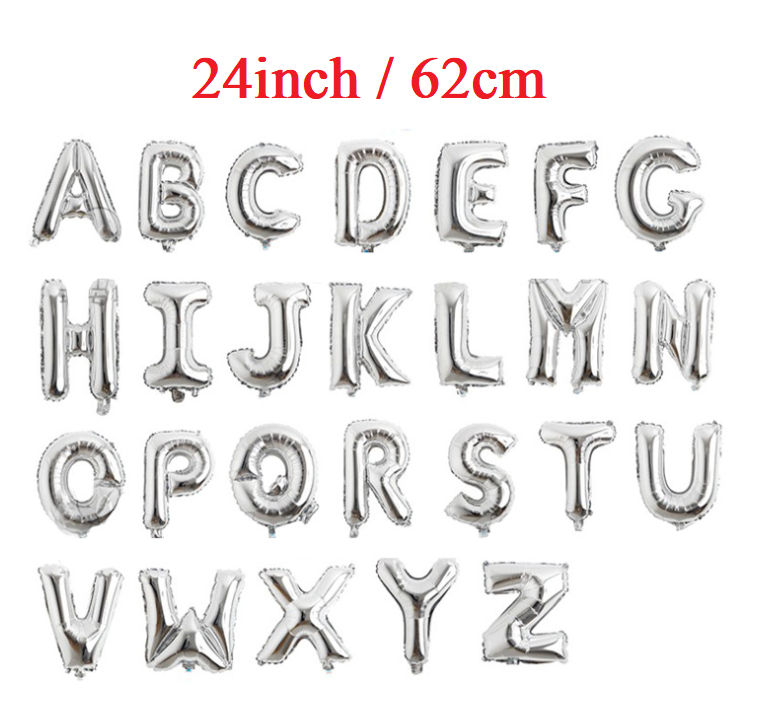 24 inch/62cm Silver Foil Letters Balloon Birthday Wedding FAST SHIPPING ...