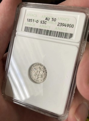 1851 O 3CS AU50 3 Three Cent Silver Piece SOAP BOX ANACS Trime Orleans ...