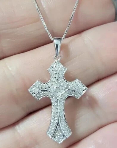 2Ct Round Cut Lab Created Diamond Cross Pendant 14K White Gold Finish ...
