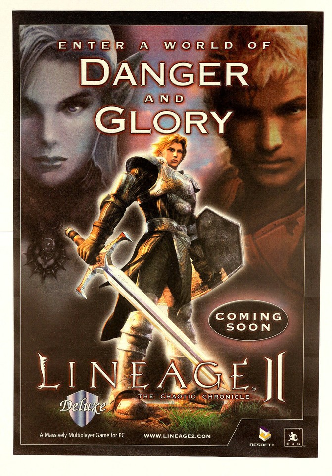Lineage II Line age 2 Vintage mini Poster Promo Ad Art PC Windows ...