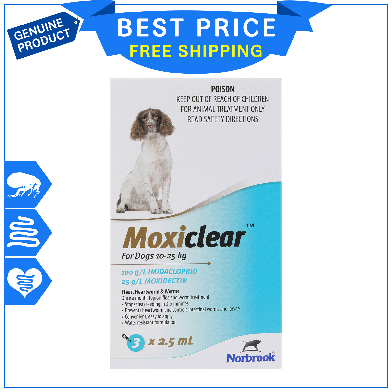 Moxiclear for All Sizes Dogs 3 Pipettes Treat and Control Flea Worm ...
