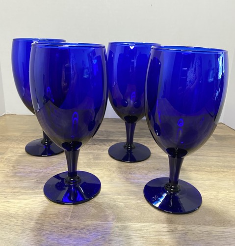Pier 1 Cobalt Blue Glass Goblets Set of 4 Very Nice! | eBay