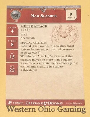 D&D Miniatures Mad Slasher #54 STAT CARD ONLY USED Aberrations | eBay