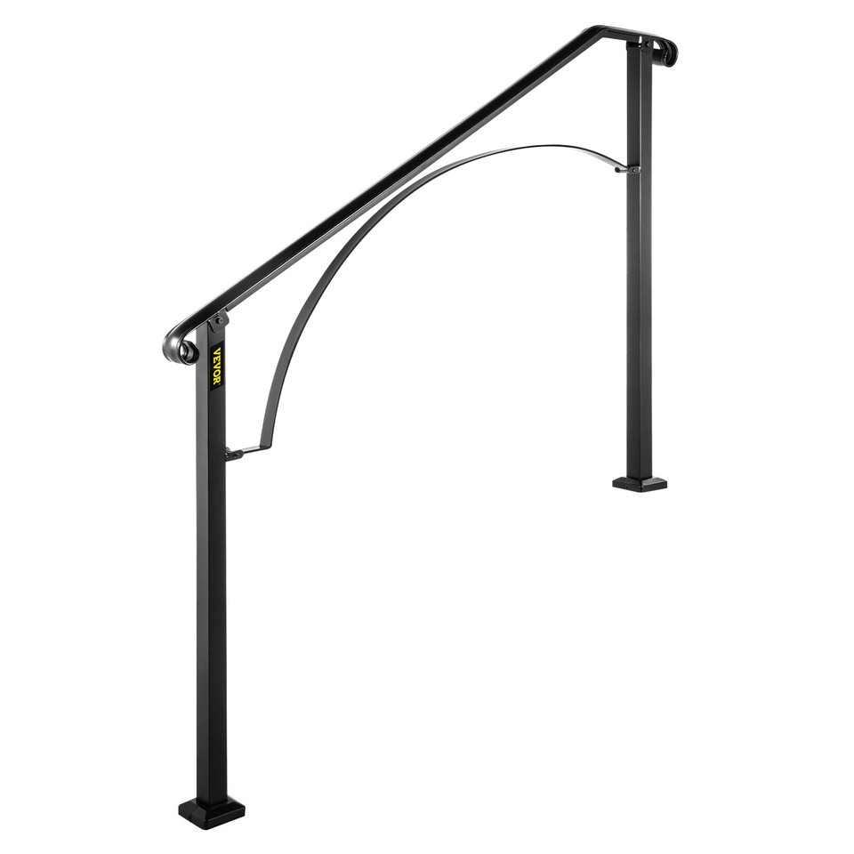 VEVOR Wrought Iron Handrail Fits 4 or 5 Steps Powder Coating Black ...
