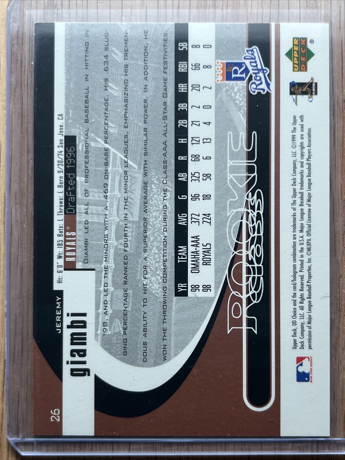 1999 Upper Deck UD Choice - Rookie Class #26 Jeremy Giambi for sale ...