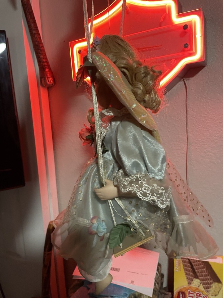 Emerald Doll Collection Vintage Porcelain Angel Doll on Wooden Swing | eBay