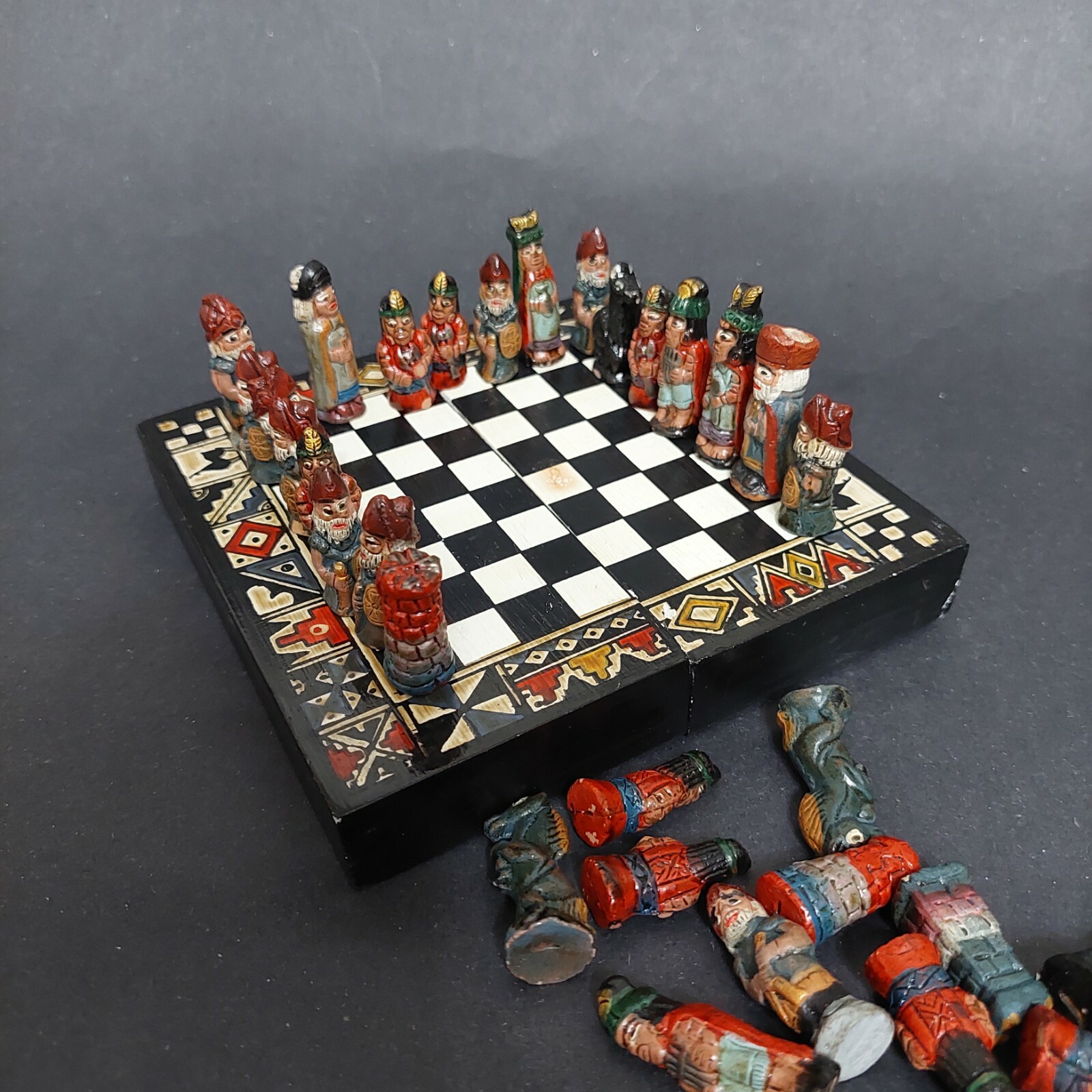 Antique Wood chess miniature vintage mini figurines 13x13 cm | eBay