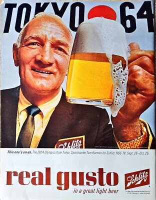 Real Gusto Schlitz Beer Tokyo 64 man in suit -1964 Vintage Print Ad | eBay