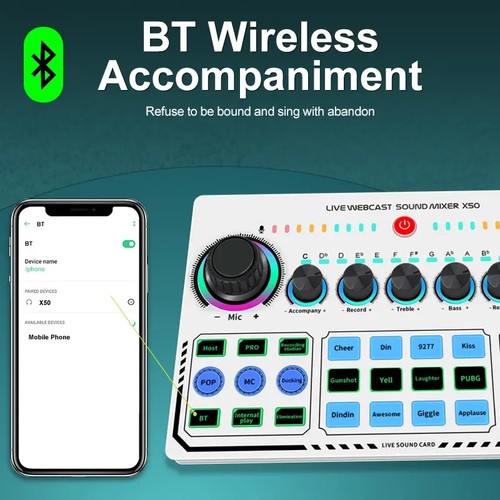 X50 Live Sound Card Bluetooth-Compatible Live Broadcast Audio Mixer ...