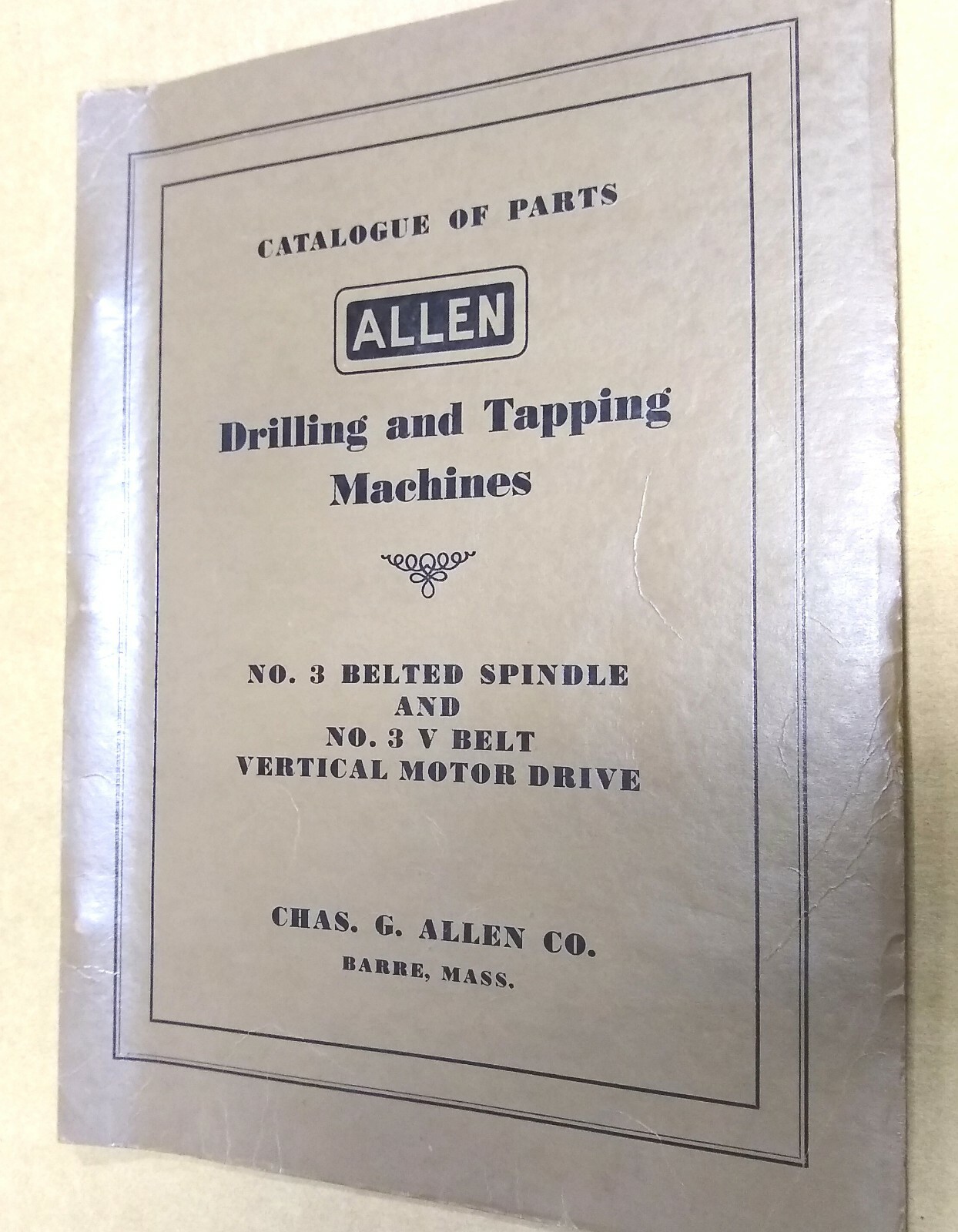 Allen Drill Press No.3 belted 3V Parts manual list drilling & tapping ...