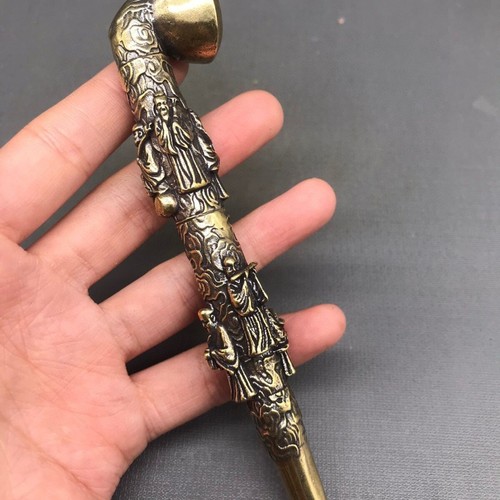 chinese antique old copper hand carved Eight immortals statue pipe ...