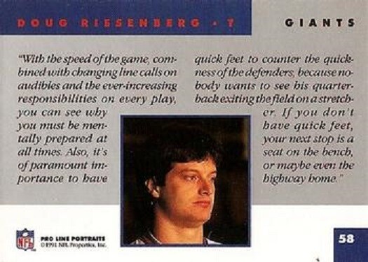 1991 PRO LINE PORTRAITS 😎 Football Card #58 😎 Doug Riesenberg, New York ...