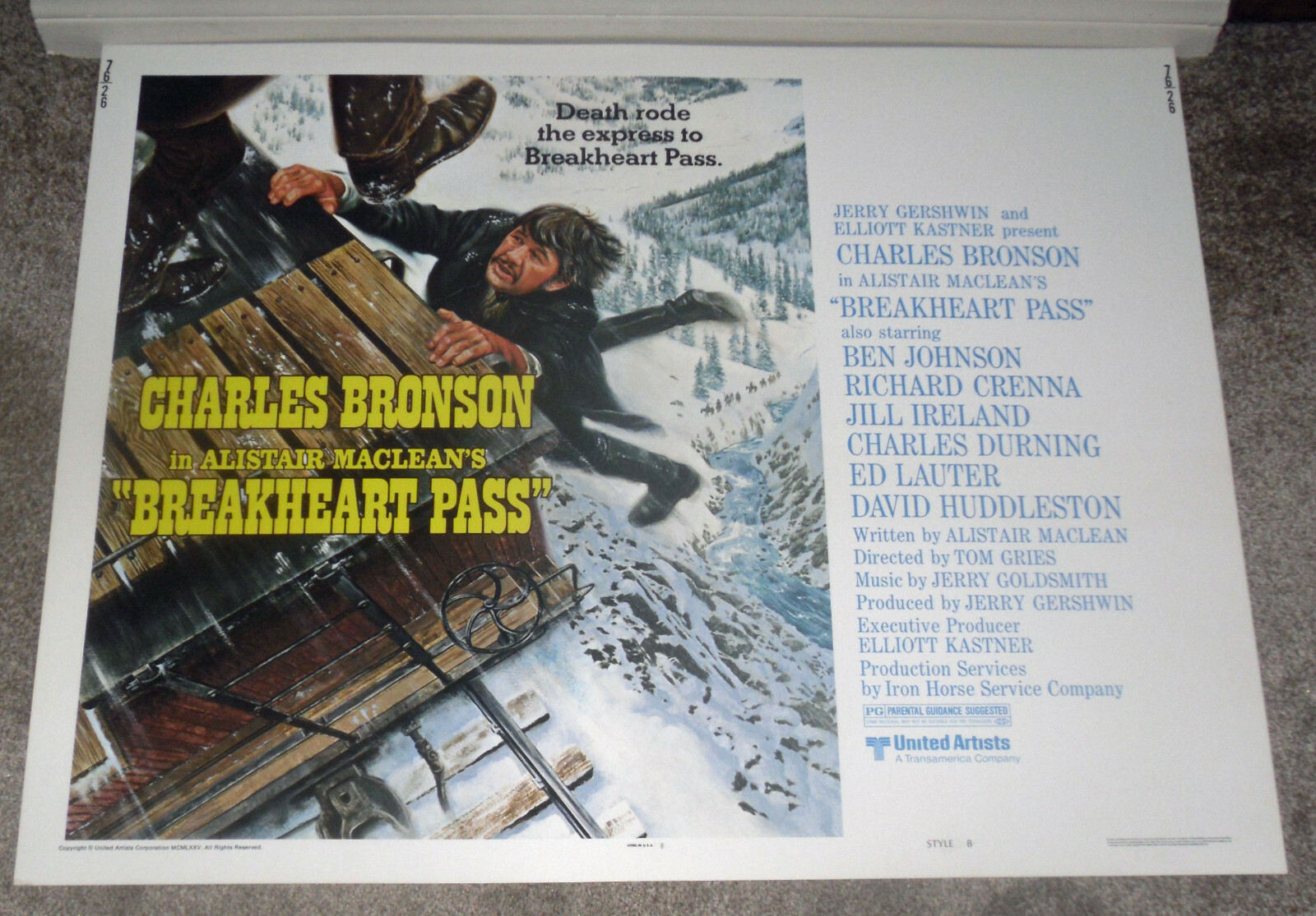 BREAKHEART PASS original 1976 ROLLED 22x28 movie poster CHARLES BRONSON ...