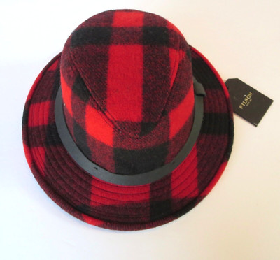 Filson Wool Packer Hat (L) Red/Black Mens NEW Fedora Made USA 7 1/4 - 7 ...