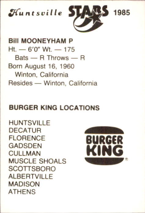 1985 Huntsville Stars Jennings 21 Bill Mooneyham Winton California ...