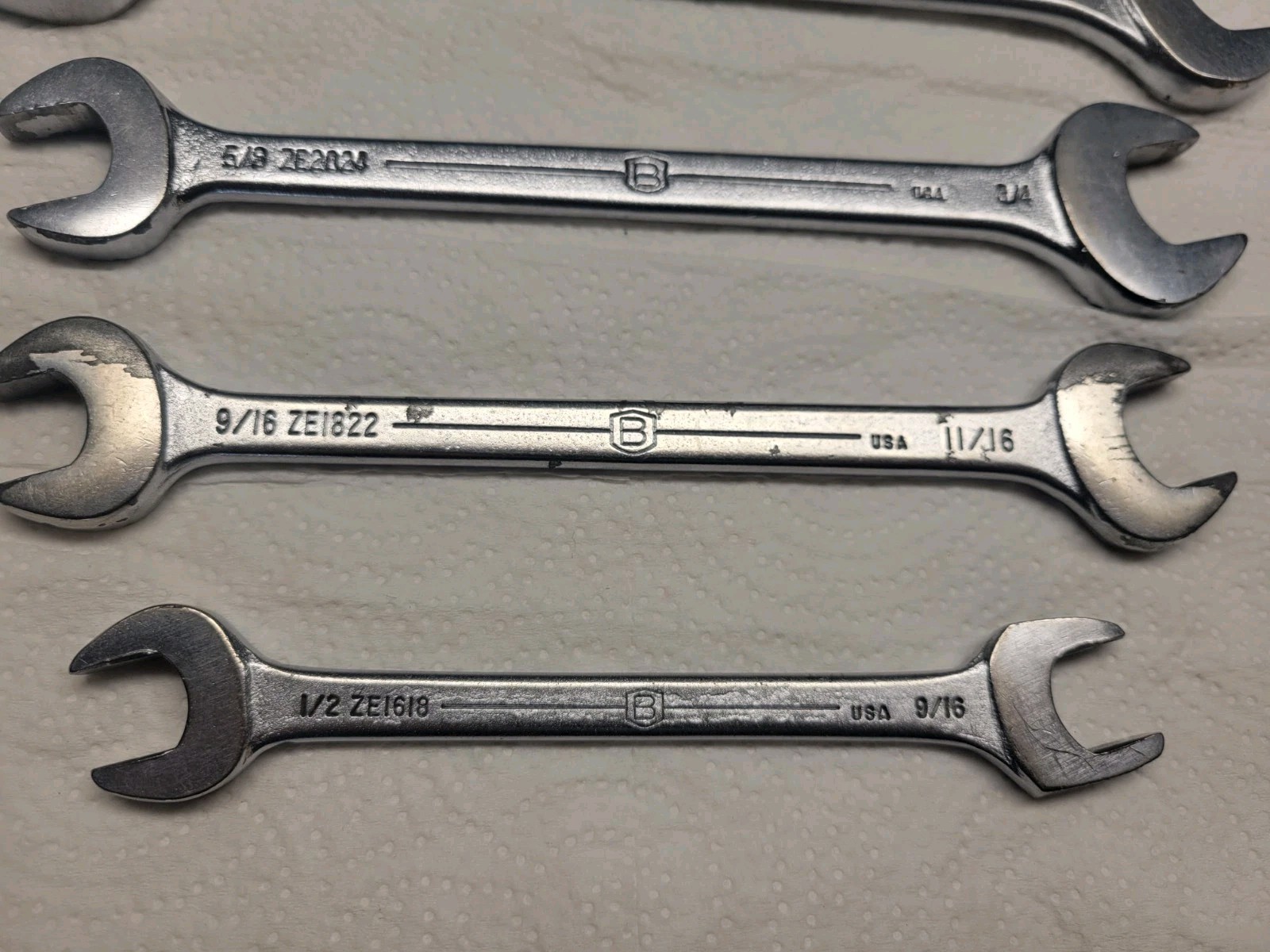 (4) Vintage Bonney Wrenches SAE 3/4x7/8, 3/4x5/8, 9/16x11/16,9/16x1/2 ...