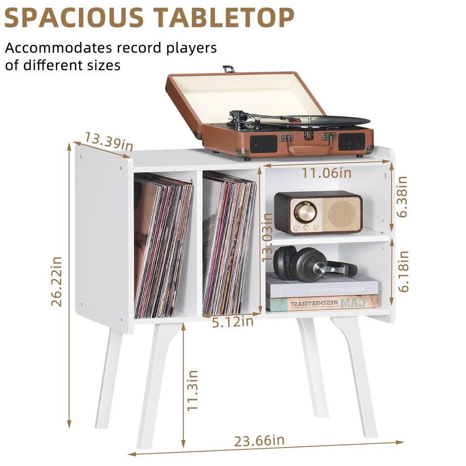 LELELINKY Record Player Stand,Vinyl Record Storage Table with 4 Cabinet ...
