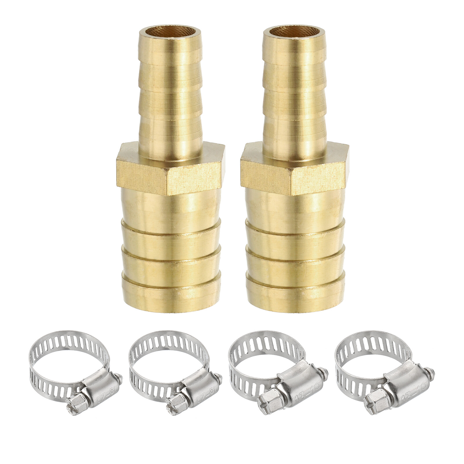 2Pcs 1/2" to 3/4" Brass Hose Barb Reducer with 4 Clamps for Air Water ...