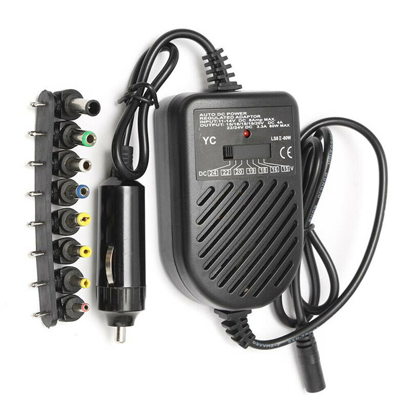80W DC Auto Car Charger Adjustable Power Supply Adapter for Laptop ...