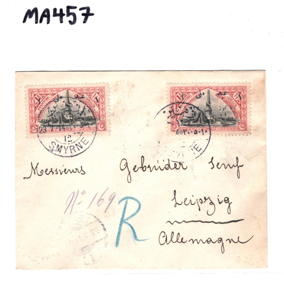 Turkey OTTOMAN EMPIRE Cover *SMYRNE* CDS Registered GERMANY Leipzig ...