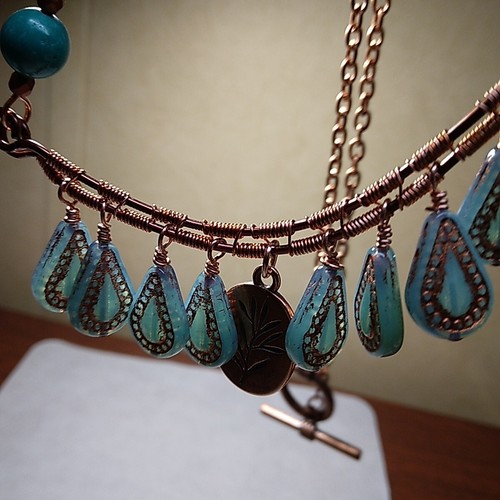 Artisan Made Turquoise Color And Copper 23 Inch Necklace With Toggle ...