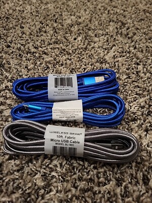 Wireless Gear 10 Ft. Fabric Micro USB Cable. Set Of 3 | eBay
