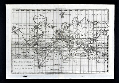 c 1780 Bonne World Map - Europe Asia Africa North America Australia ...