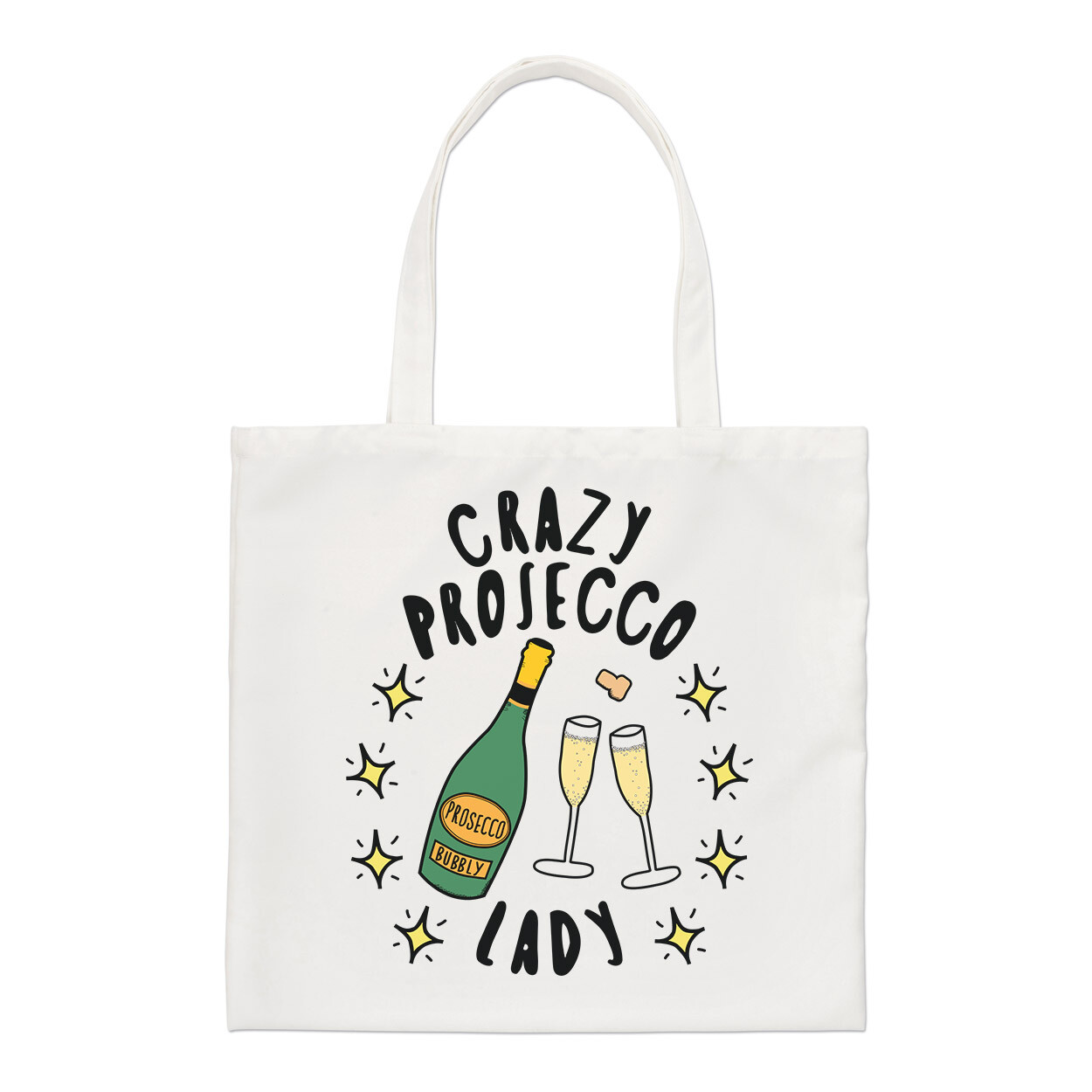 Crazy Prosecco Lady Stars Regular Tote Bag Funny Joke Drunk Mum Mothers ...