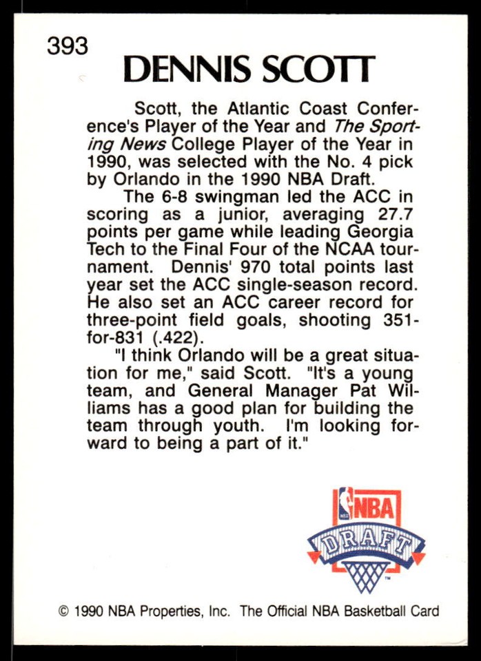 1990 Hoops #393 Dennis Scott Near Mint or Better | eBay