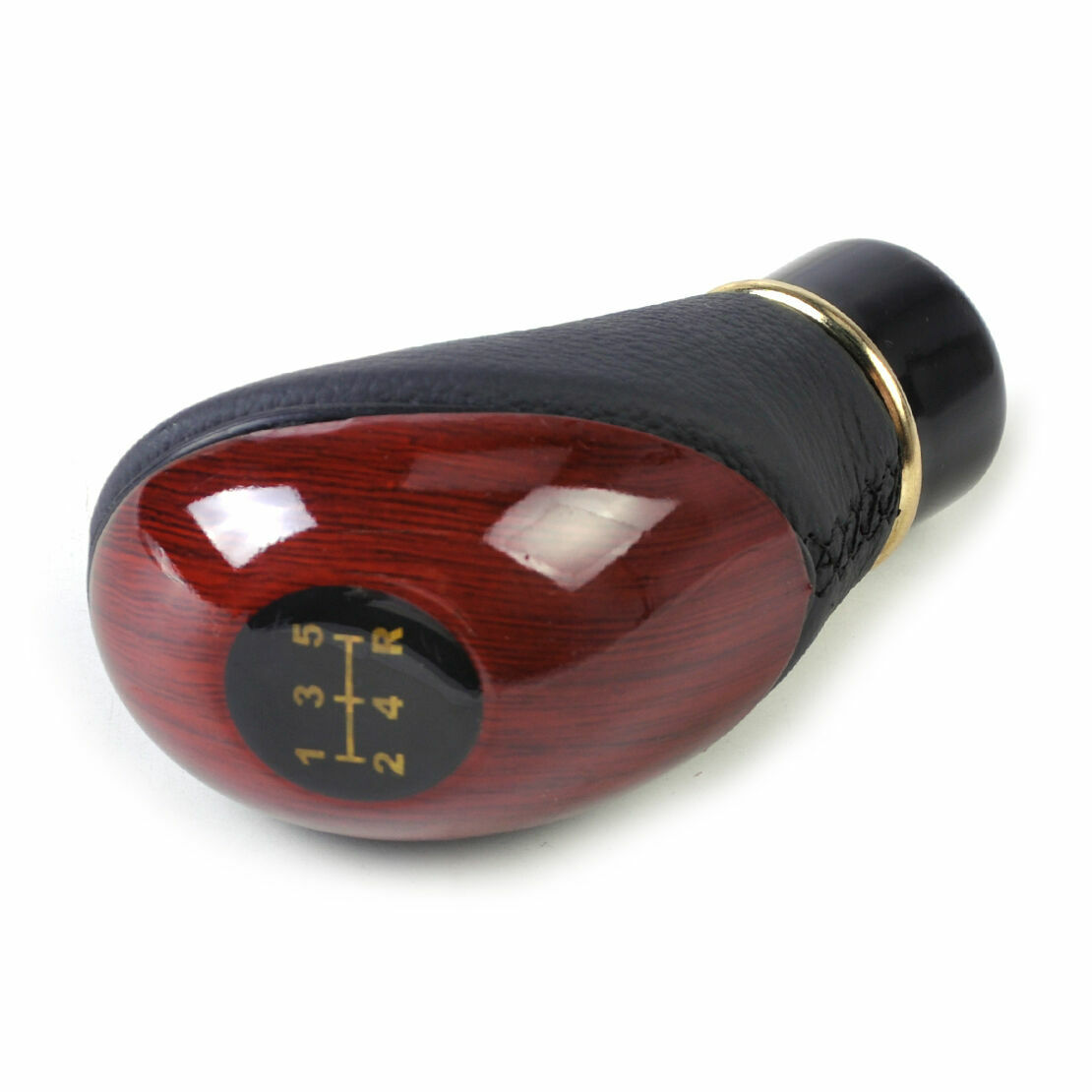 Universal Car Auto 5 Speed Gear Shift Knob Wood Grain Leather MT Gear ...