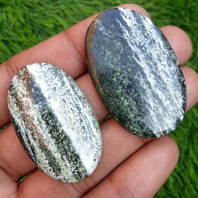 2 Pcs Natural Silver line jasper Cabochon Loose Gemstone Wholesale 41 ...