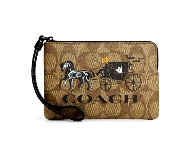 Coach Corner Zip Wristlet In Signature Canvas Halloween Horse ...